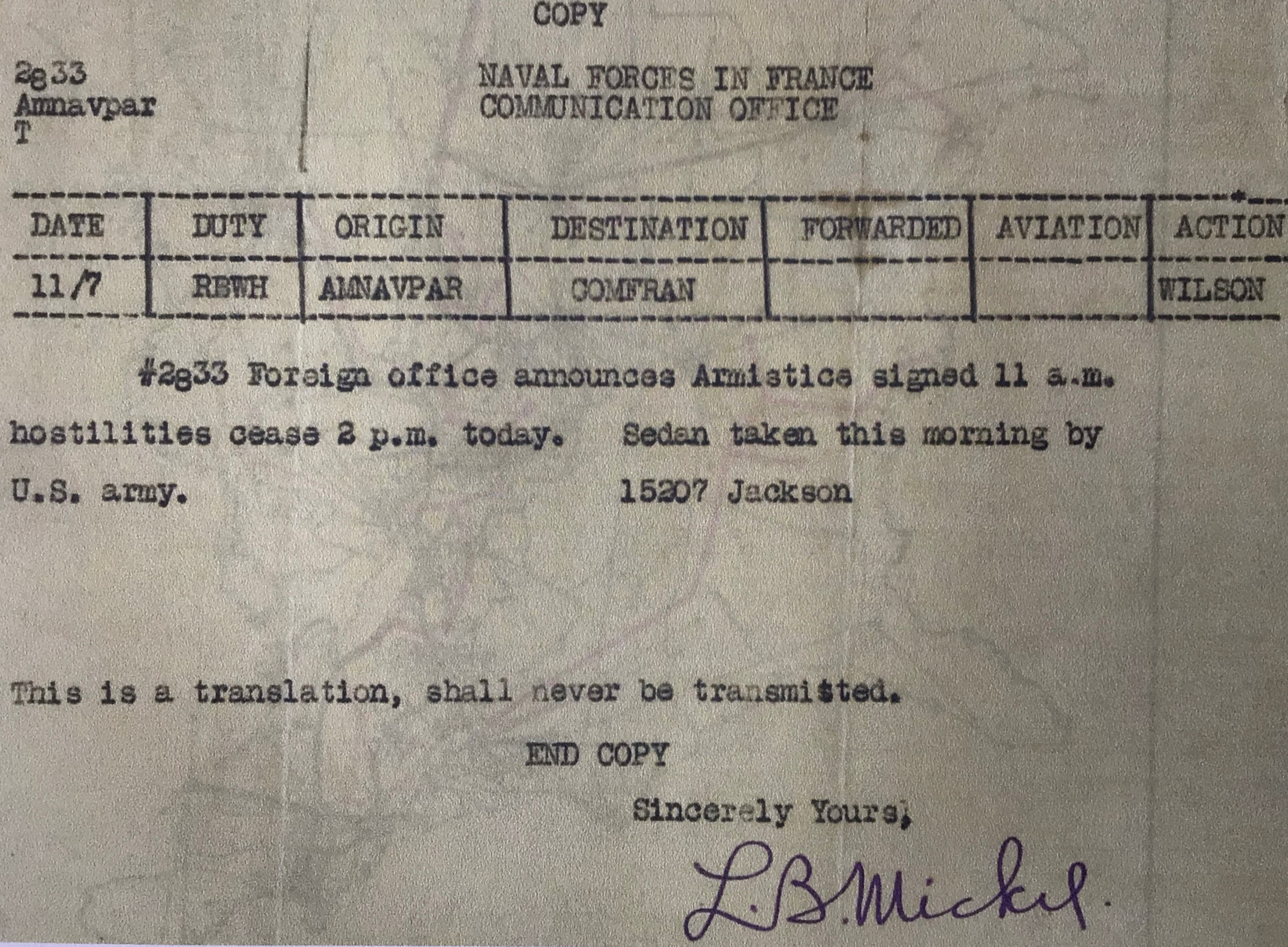 Arthur Hornblow’s Information about the Jackson False Armistice ...